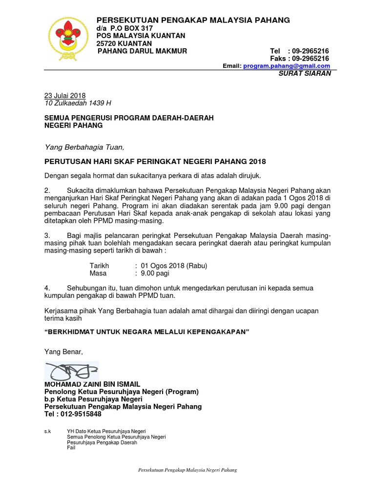 A - Perutusan Hari Skaf Dan Surat Siaran 2018 | PDF