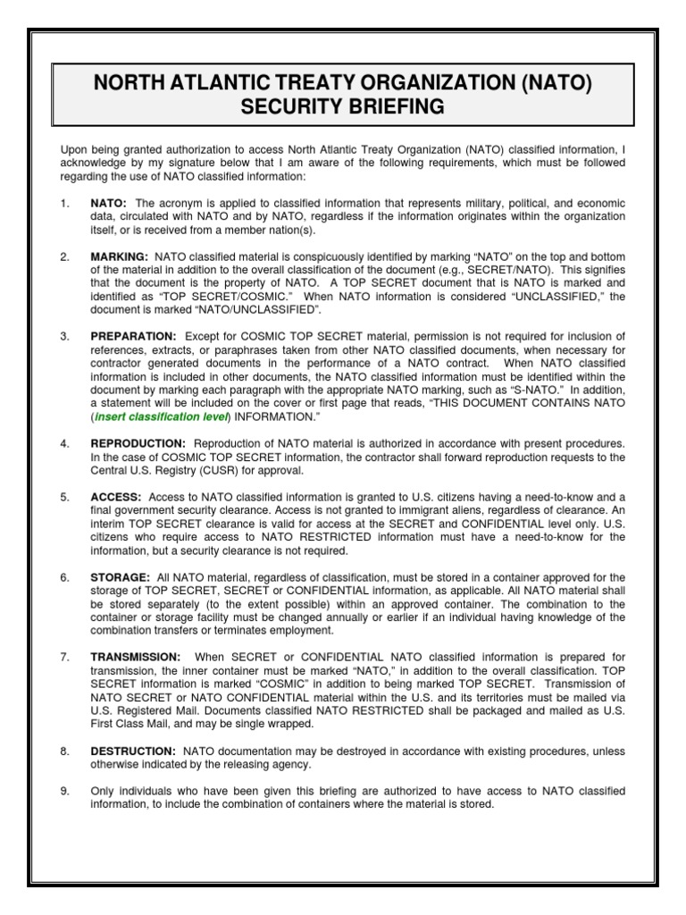 NATO Brief PDF | PDF | Classified Information | Classified Information ...