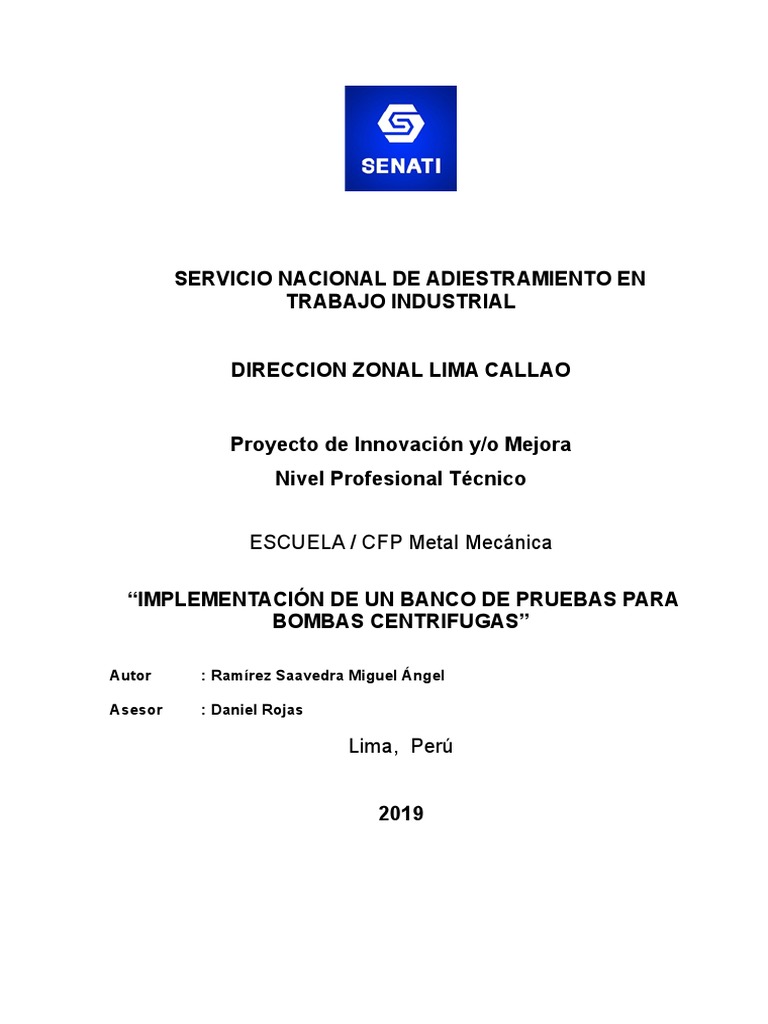 Proyecto de Implementacion de Banco de Pruebas | PDF | Líquidos | Bomba