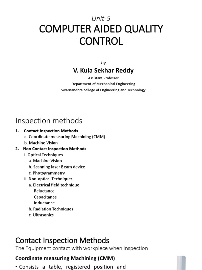 Computer Aided Quality Control: Unit-5 | PDF | Computer Vision | Vision
