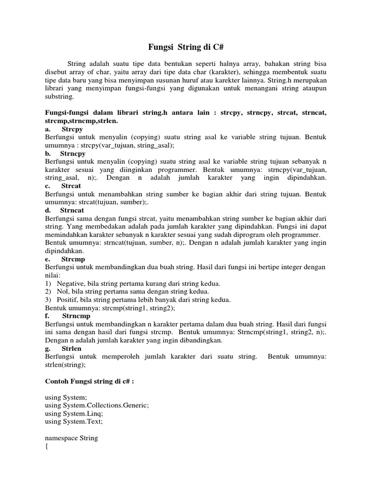Bahasa Pemrograman (Fungsi String Di C#) | PDF
