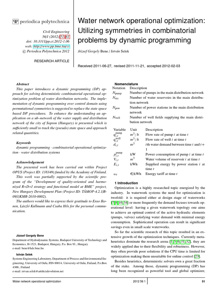 Water Network Operational Optimization: Utilizing Symmetries in Combinatorial Problems by ...
