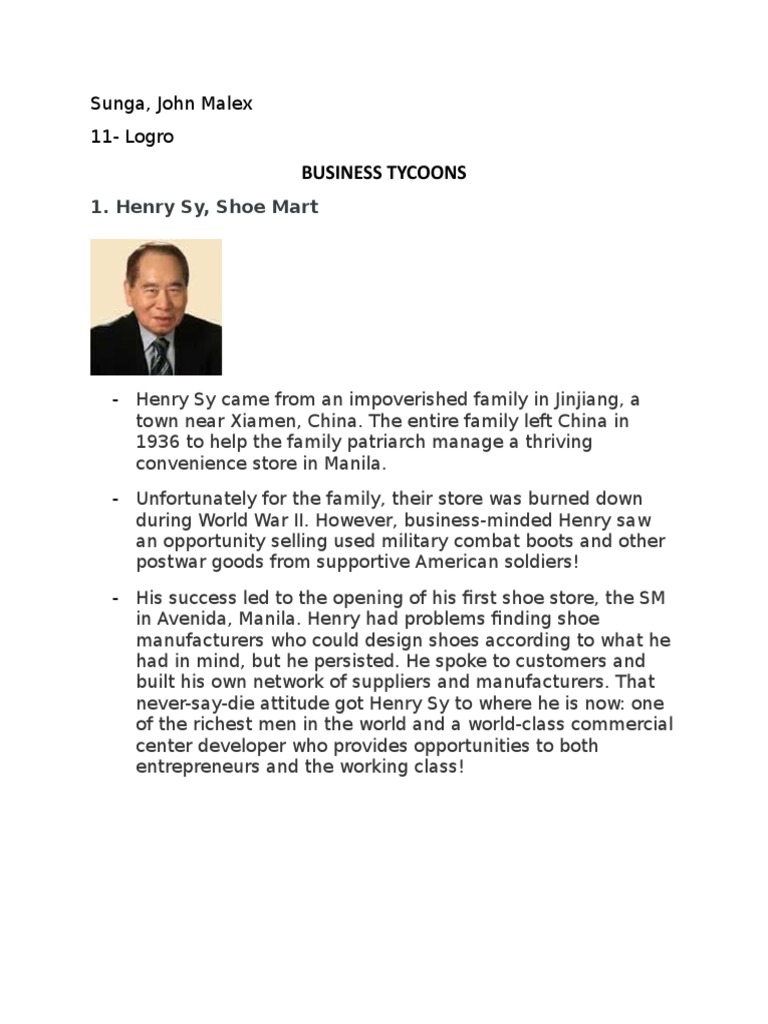 Business Tycoons: 1. Henry Sy, Shoe Mart | PDF | Business