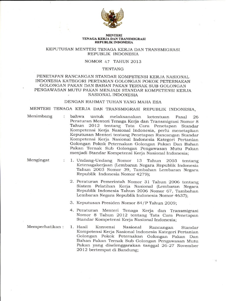 SKKNI Pengawas Mutu Pakan PDF | PDF