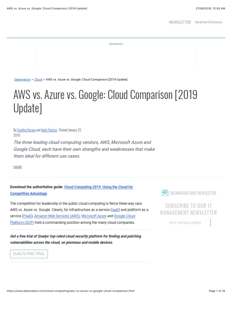 AWS vs. Azure vs. Google: Cloud Comparison (2019 Update) | PDF | Cloud ...