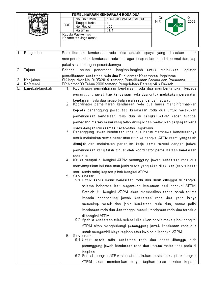 Sop Pemeliharaan Roda 2 PML 3 Bagan Alir | PDF