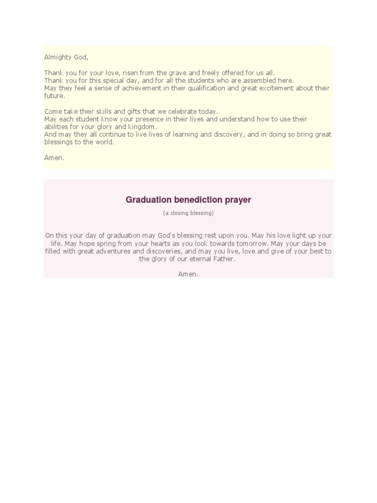 Graduation Benediction Prayer | PDF