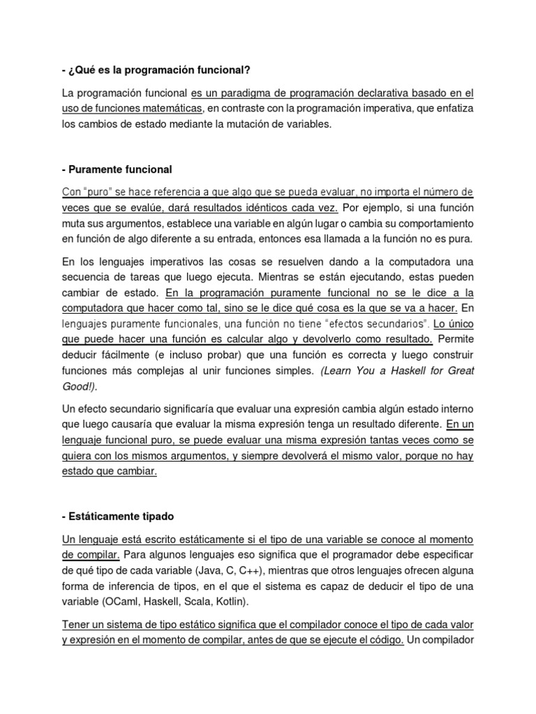 Características de Programación Funcional | PDF | Programacion Funcional | Lenguaje de programación