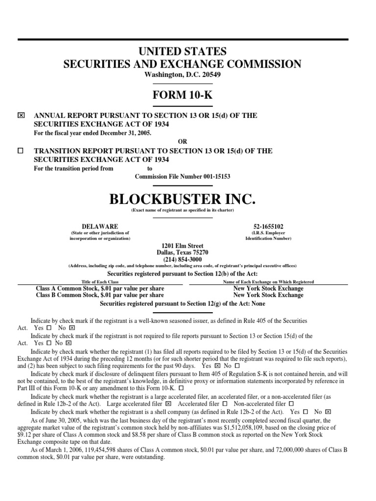 Blockbuster Income Statement | PDF | Form 10 K | Retail