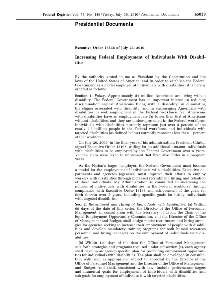 Executive Order 13548 | PDF | Disability | Federal Government Of The ...