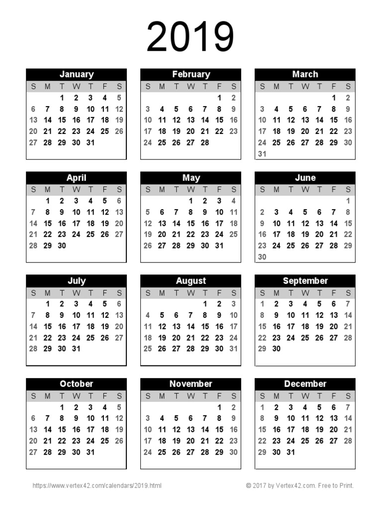 2019 Calendar Year Portrait | PDF