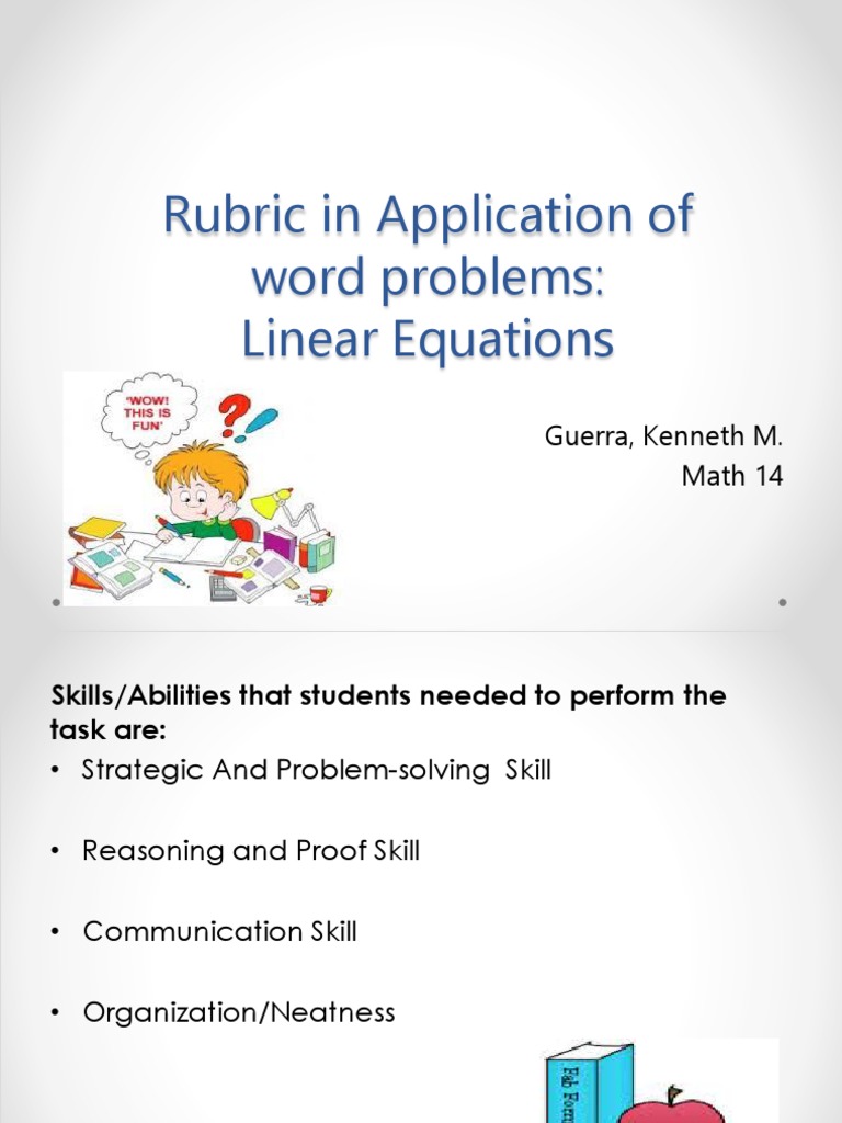 Rubric in Application of Word Problems: Linear Equations: Guerra ...