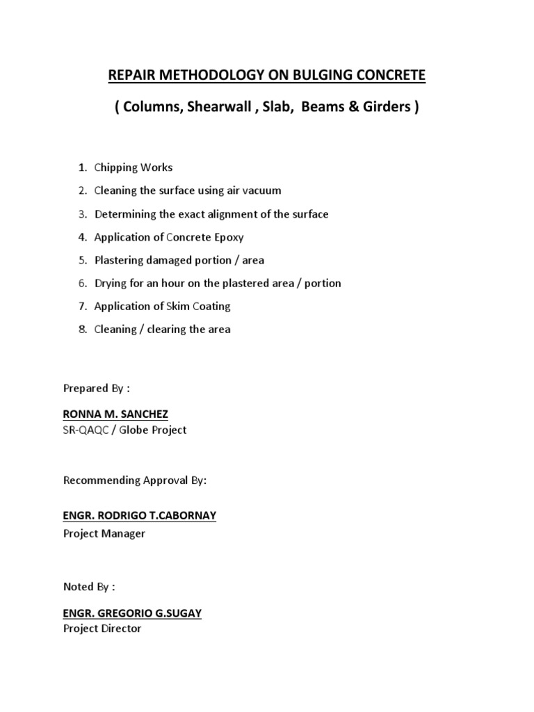 Bulging Concrete Repair Methodology | PDF