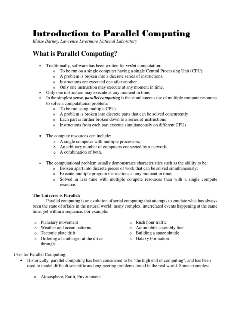 An Introduction To Parallel Computing Concepts Applications And Architectures Pdf