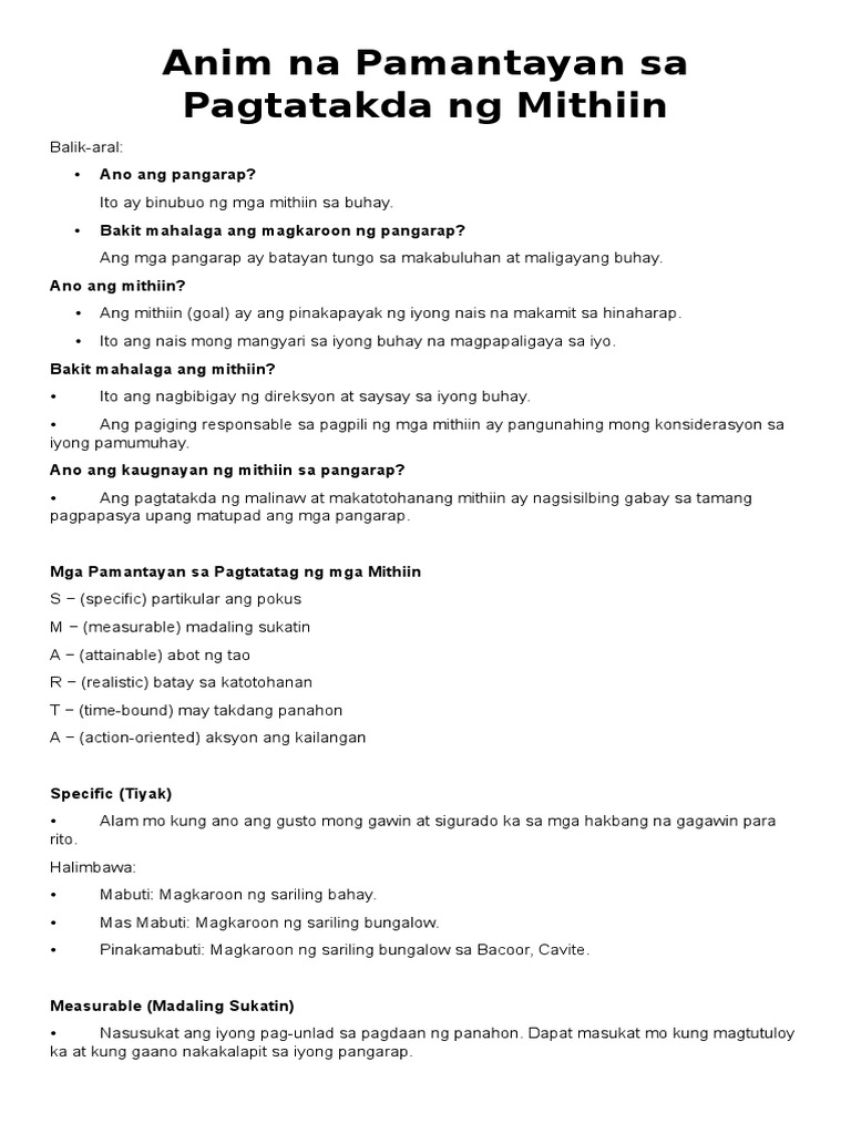Anim Na Pamantayan Sa Pagtatakda Ng Mithiin