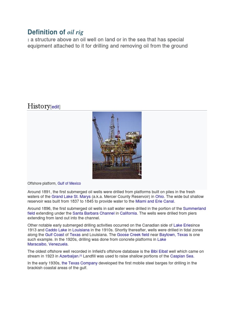 Definition of oil rig | PDF | Offshore Drilling | Geotechnical Engineering