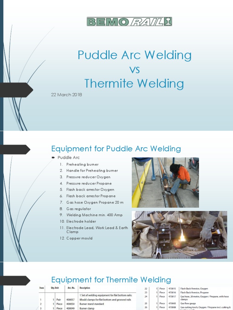 Puddle Arc Vs Thermite Welding | PDF | Welding | Construction