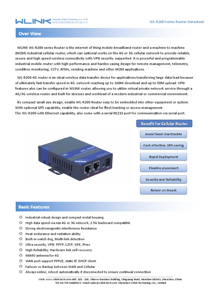 WL-R200 Series Router Datasheet | PDF | Virtual Private Network | 4 G