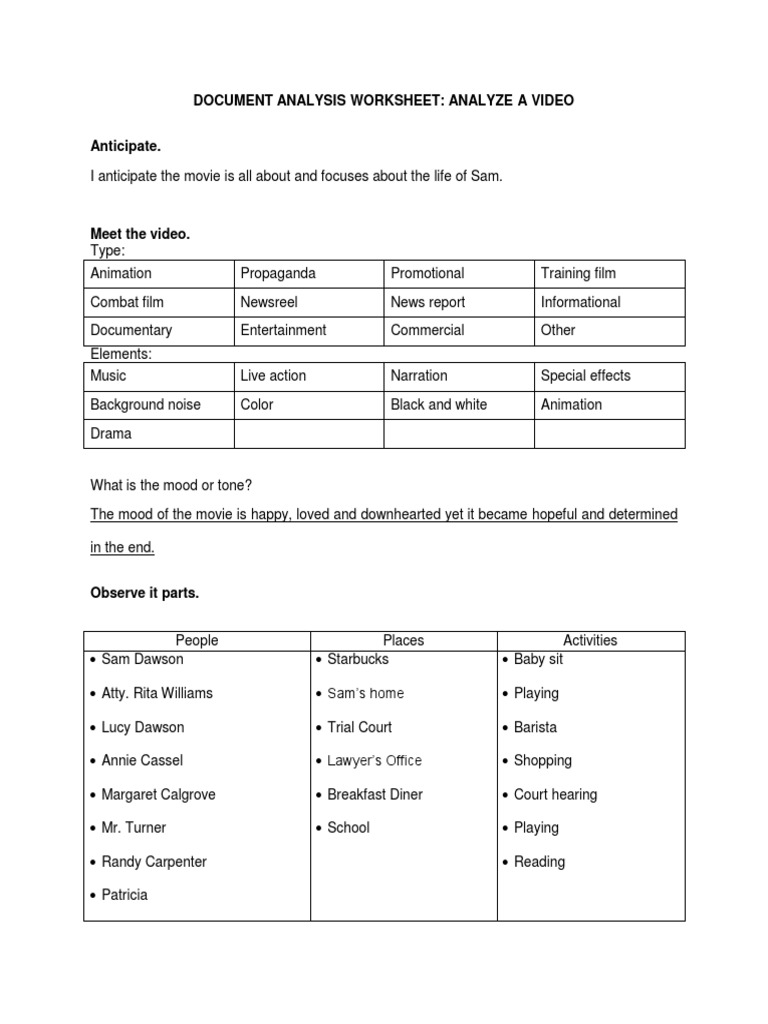 Document Analysis Worksheet | PDF | Intellectual Disability | Cognitive ...