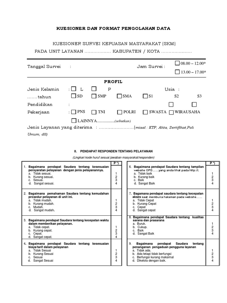 KUESIONER SKM Edit Pelayanan Online | PDF