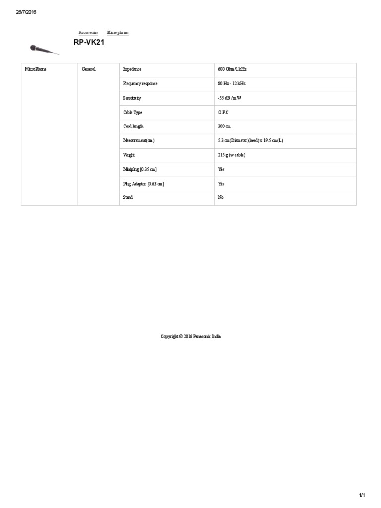 Panasonic RP-VK21 Microphone | PDF