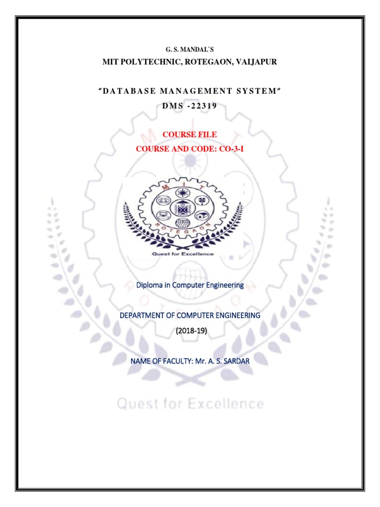 Database Management System Course File | PDF | Pl/Sql | Databases
