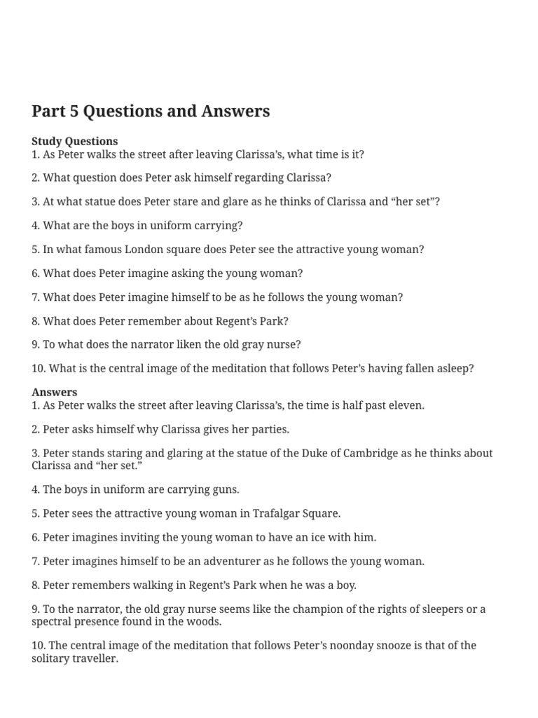 Mrs. Dalloway Part 5 Questions and Answers | PDF
