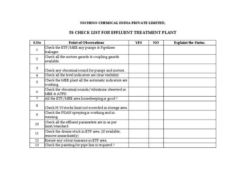 5S Checklist For ETP | PDF