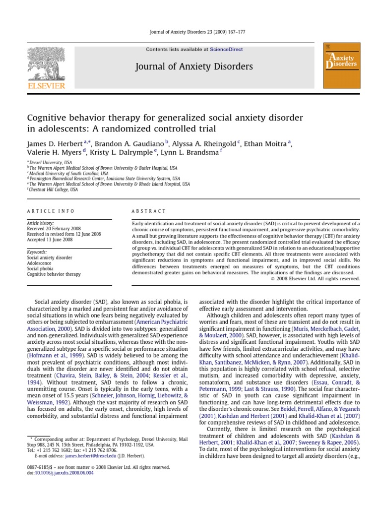 Cognitive Behavior Therapy For Generalized Social Anxiety Disorder ...