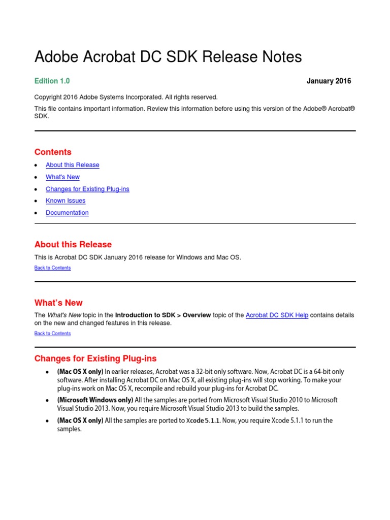 Adobe Acrobat DC SDK Release Notes: Edition 1.0 | PDF | Mac Os | Java ...