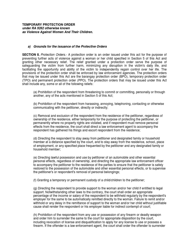 Tpo and Tro | PDF | Restraining Order | Injunction