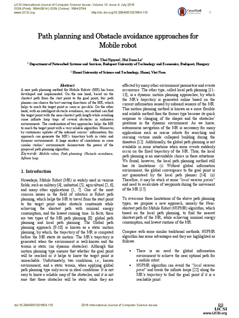 Path Planning and Obstacle Avoidance Approaches For Mobile Robot | PDF ...