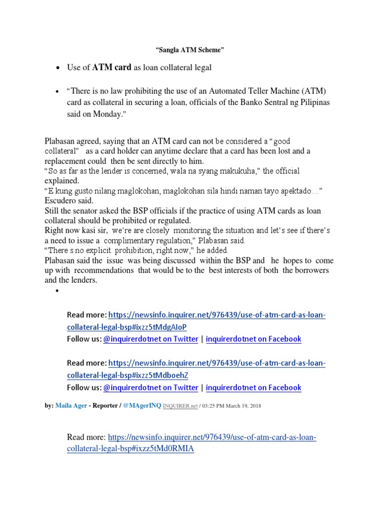 Sangla ATM Scheme | Download Free PDF | Automated Teller Machine | Loans