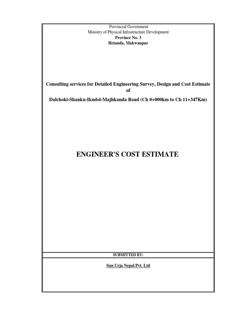 Engineer'S Cost Estimate: Consulting Services For Detailed Engineering ...