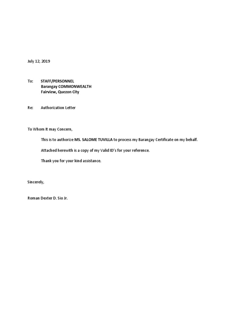 Authorization Letter | PDF