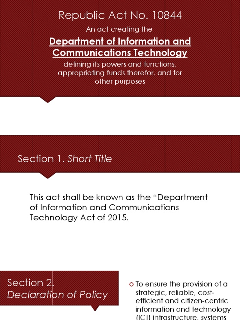 Republic Act No. 10844: Department of Information and Communications Technology | PDF