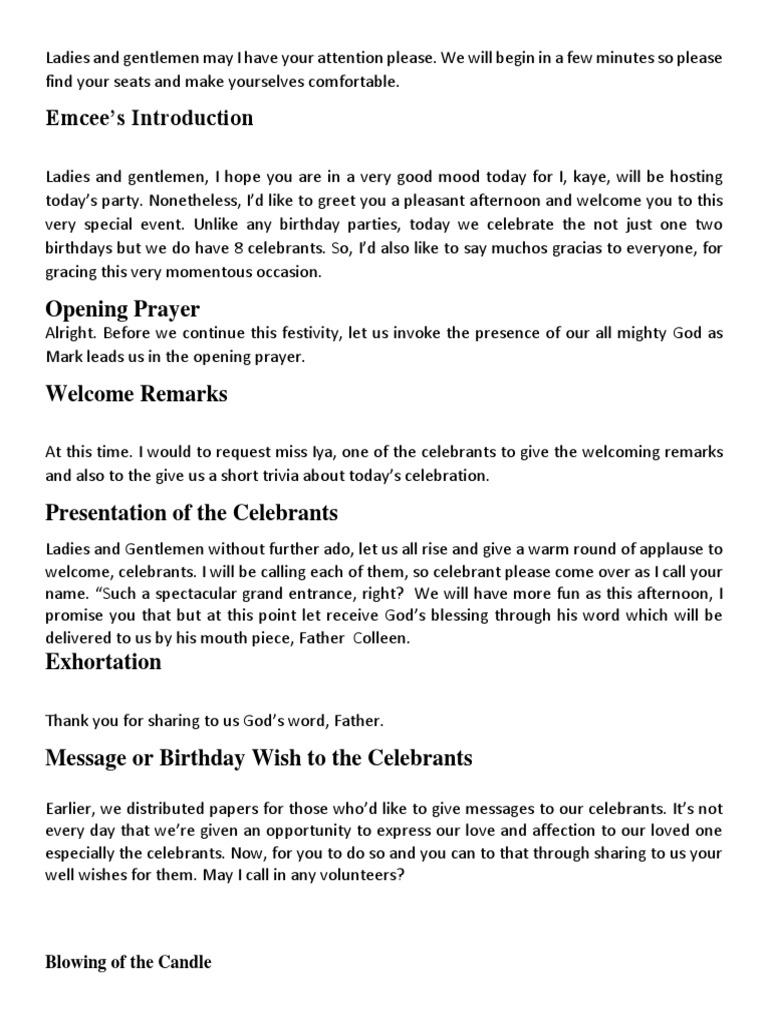 Emcee's Introduction: Blowing of The Candle | Download Free PDF | Birthdays