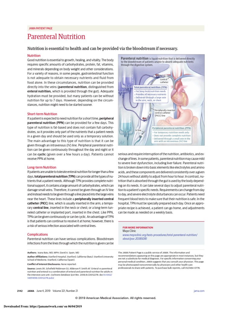 Parenteral Nutrition: Nutrition Is Essential To Health and Can Be ...