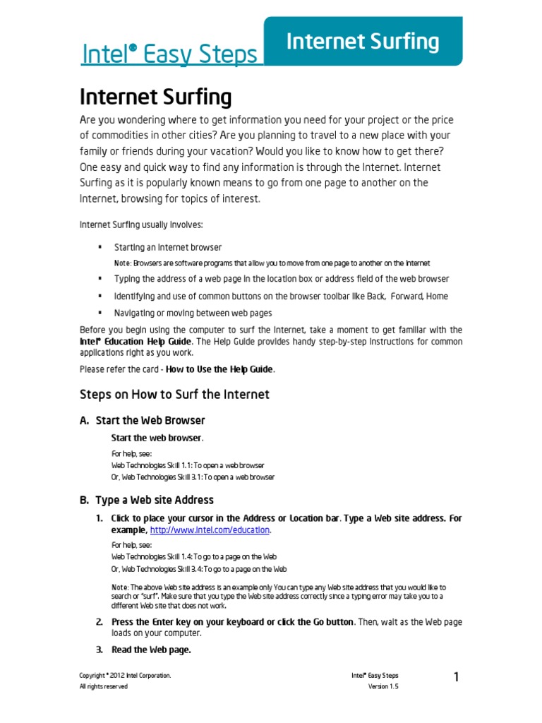 Intel® Easy Steps: Internet Surfing | PDF | Web Page | World Wide Web
