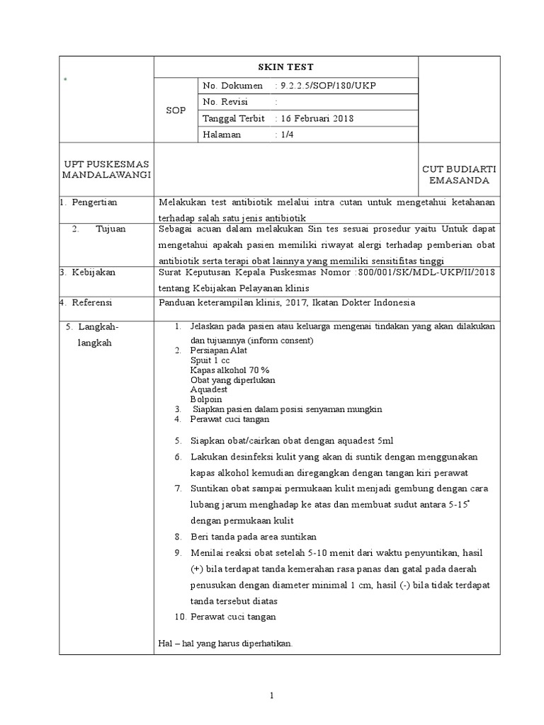 Sop Skin Test Fix | PDF