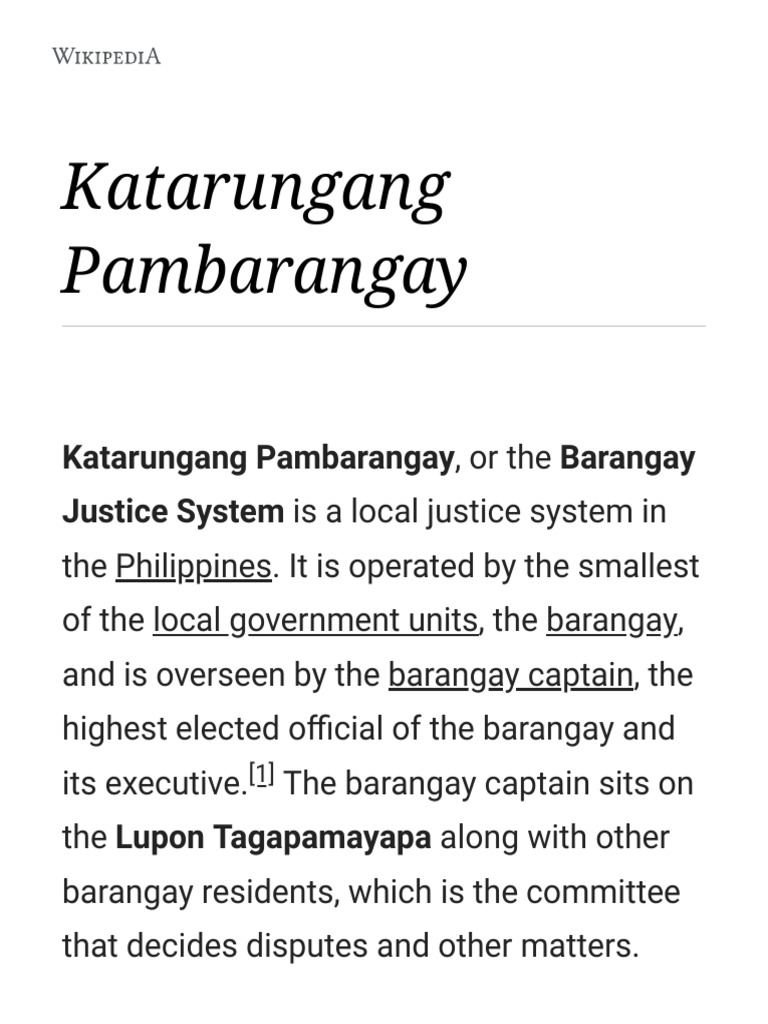 Katarungang Pambarangay - Wikipedia | PDF | Ethical Principles | Justice
