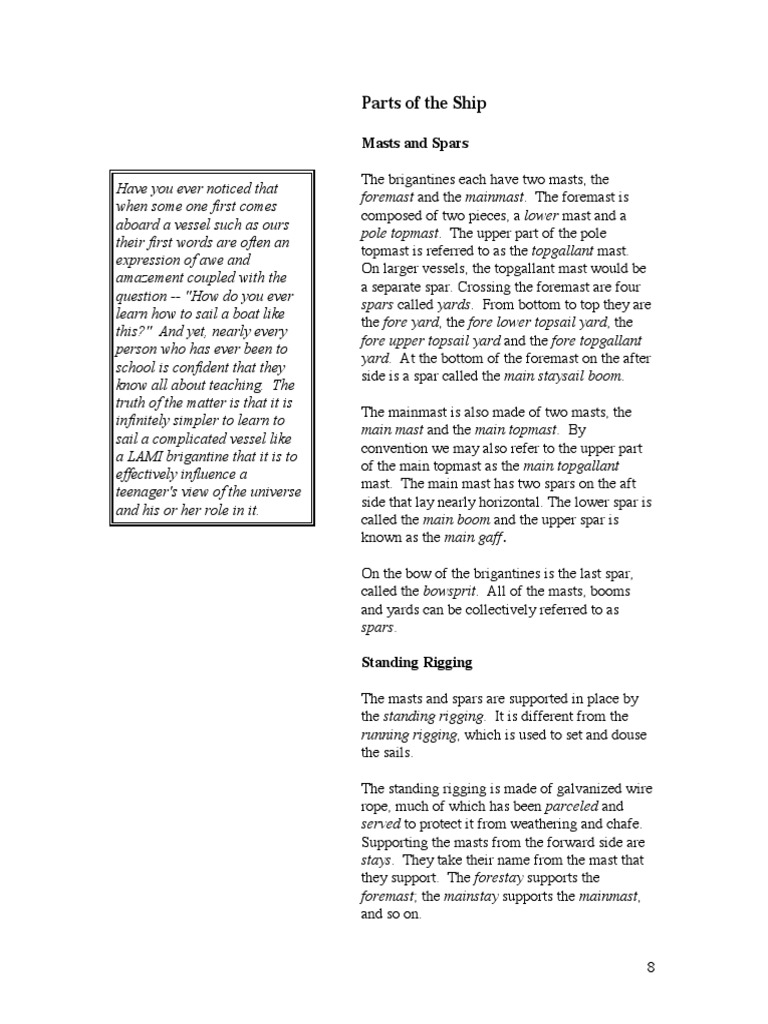 An In-Depth Look at the Parts, Rigging and Sails of a Brigantine | PDF ...