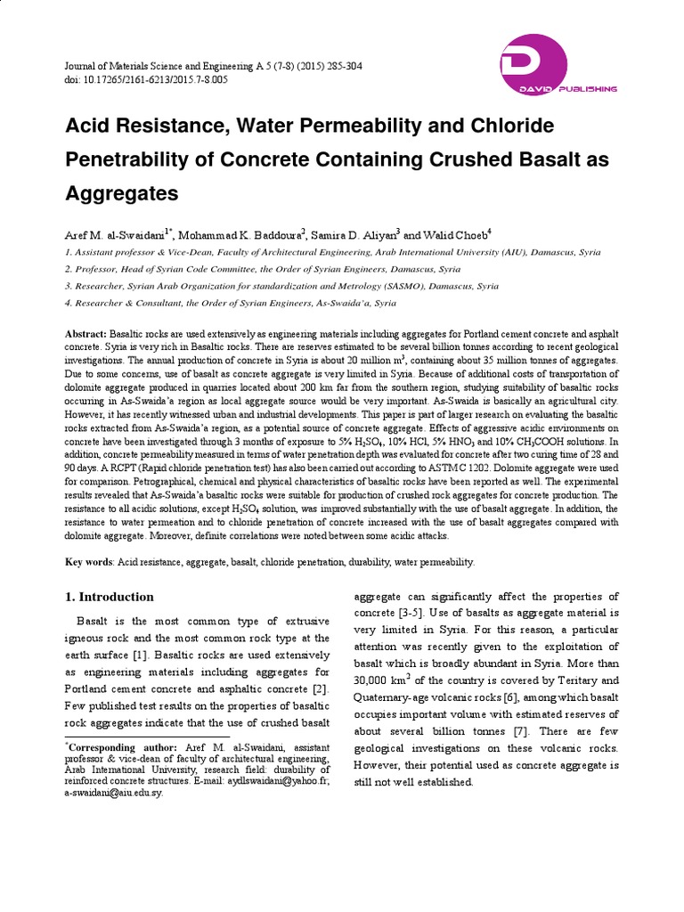 Acid Resistance of Concrete | PDF | Concrete | Reinforced Concrete