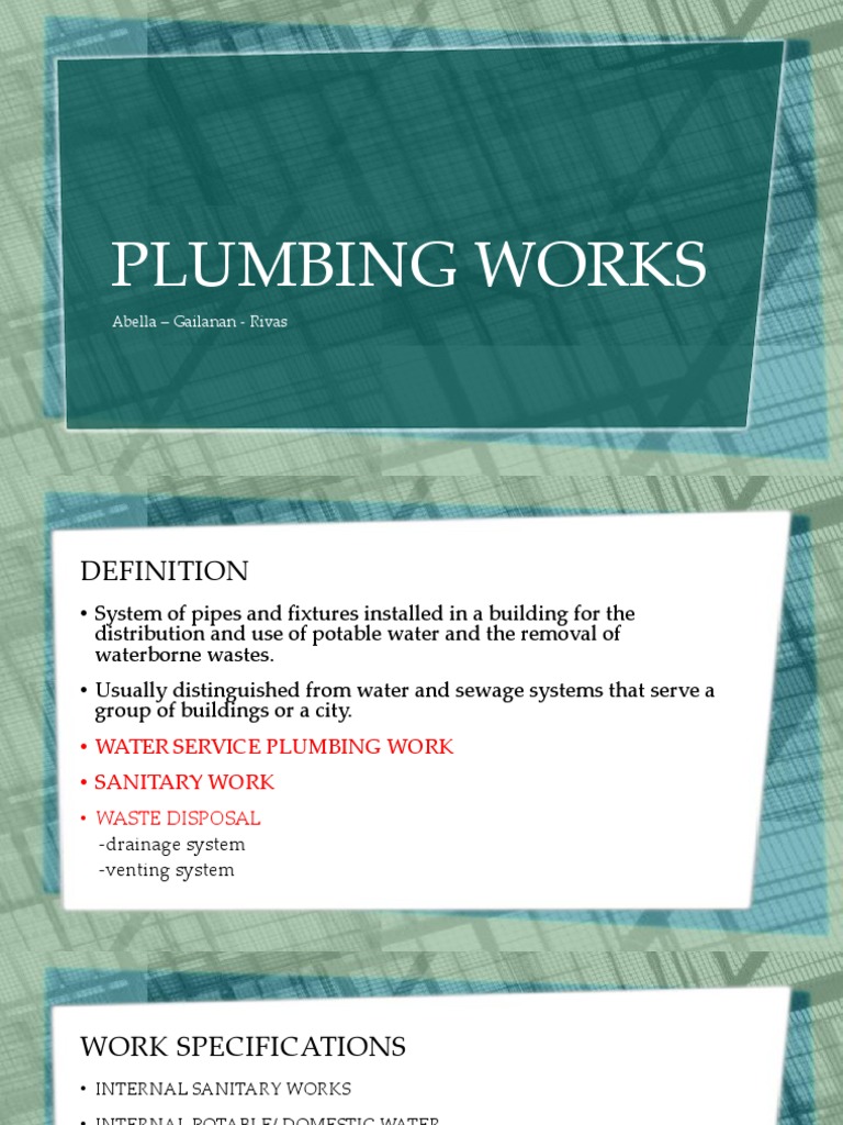Plumbing Works Overview and Specifications | PDF | Plumbing | Valve
