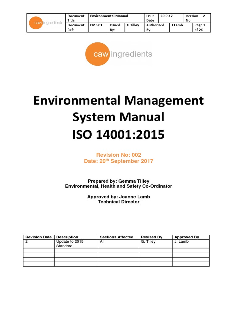 EMS 01 ISO14001 2015 Environmental Manual | PDF | Environmental ...