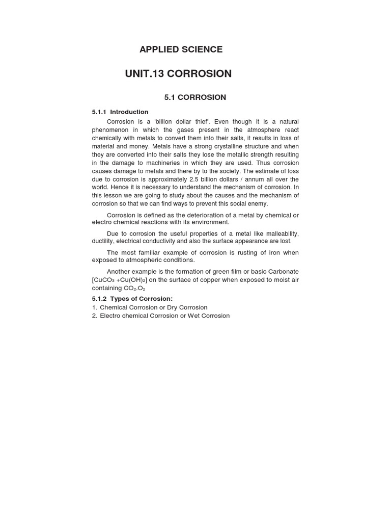 Unit.13 Corrosion: Applied Science | PDF | Rust | Corrosion