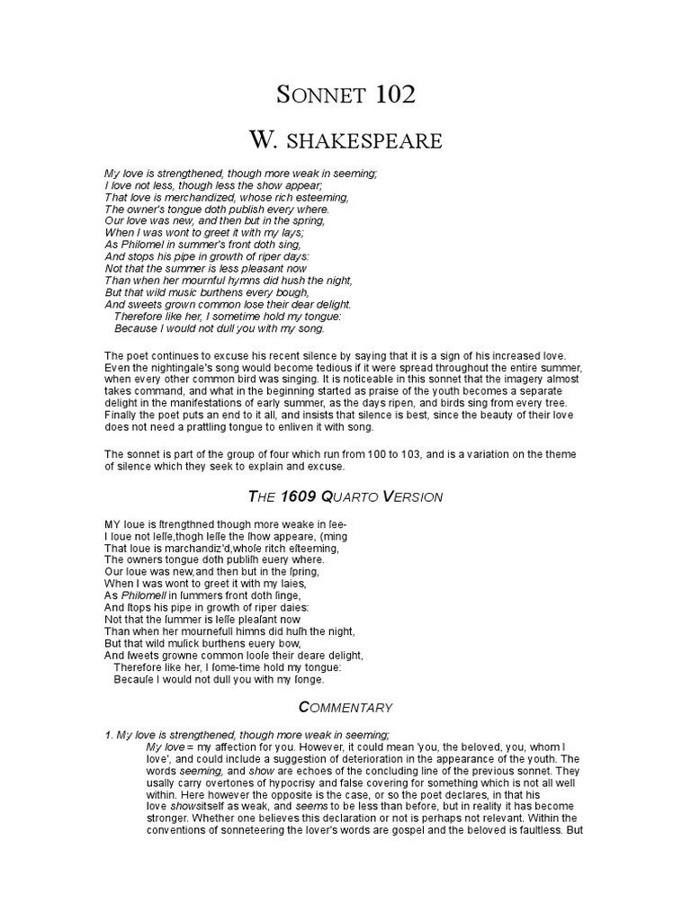 Shakespeare Sonnet 102 | Download Free PDF | Poems | Sonnets