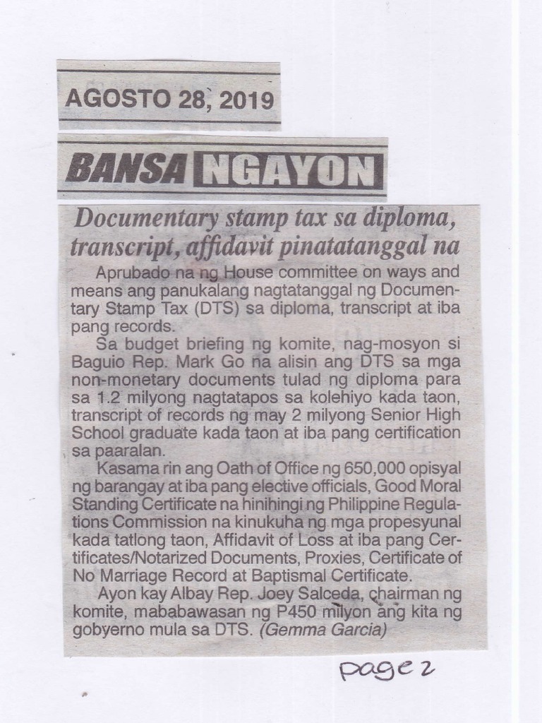 Ngayon, Aug, 28, 2019, Documentary Stamp Tax Sa Diploma, Transcript ...