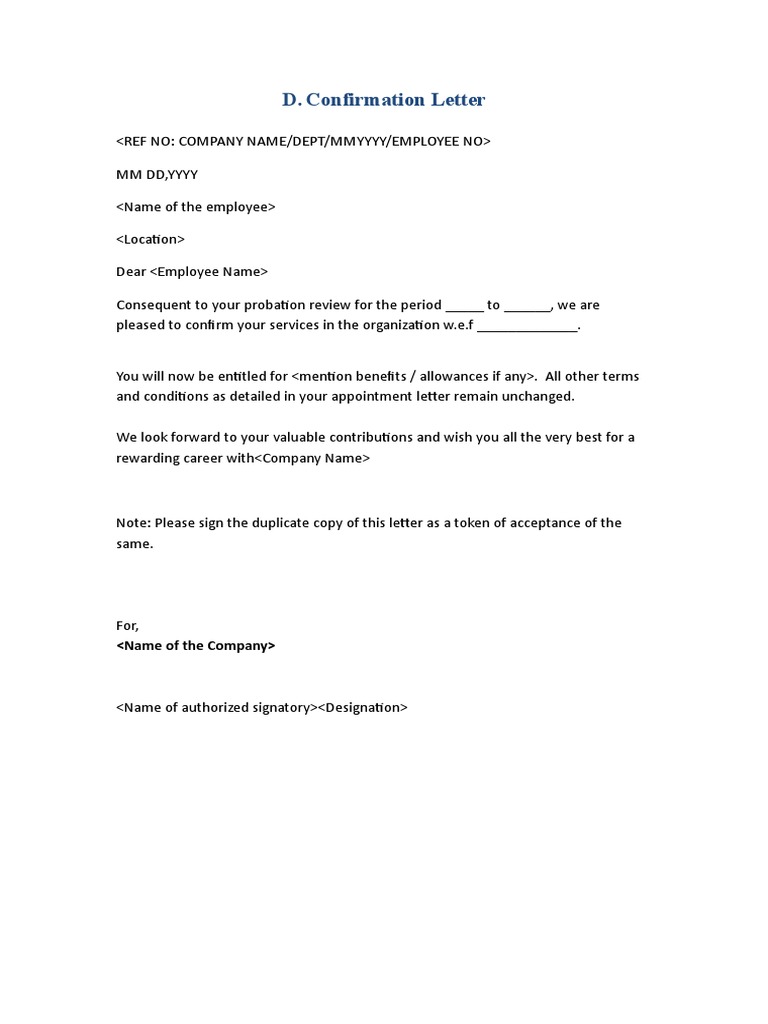 Employment Confirmation Letter Template | PDF | Finance & Money Management