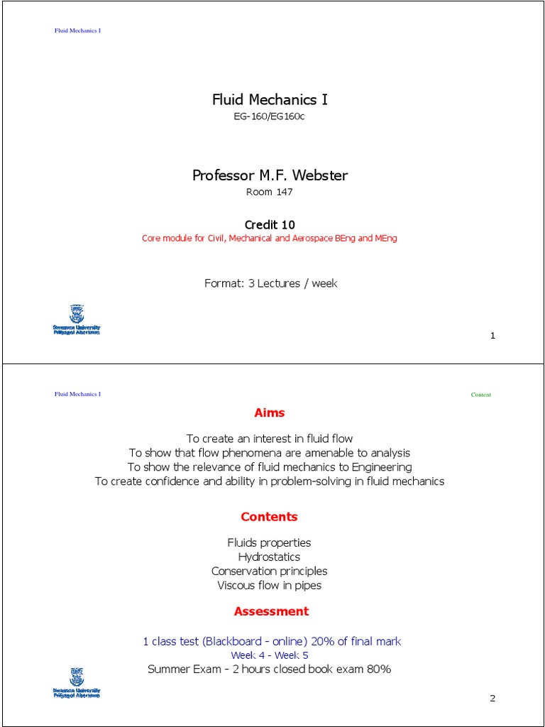 Fluid Mechanics Notes PDF | PDF | Fluid Dynamics | Pressure